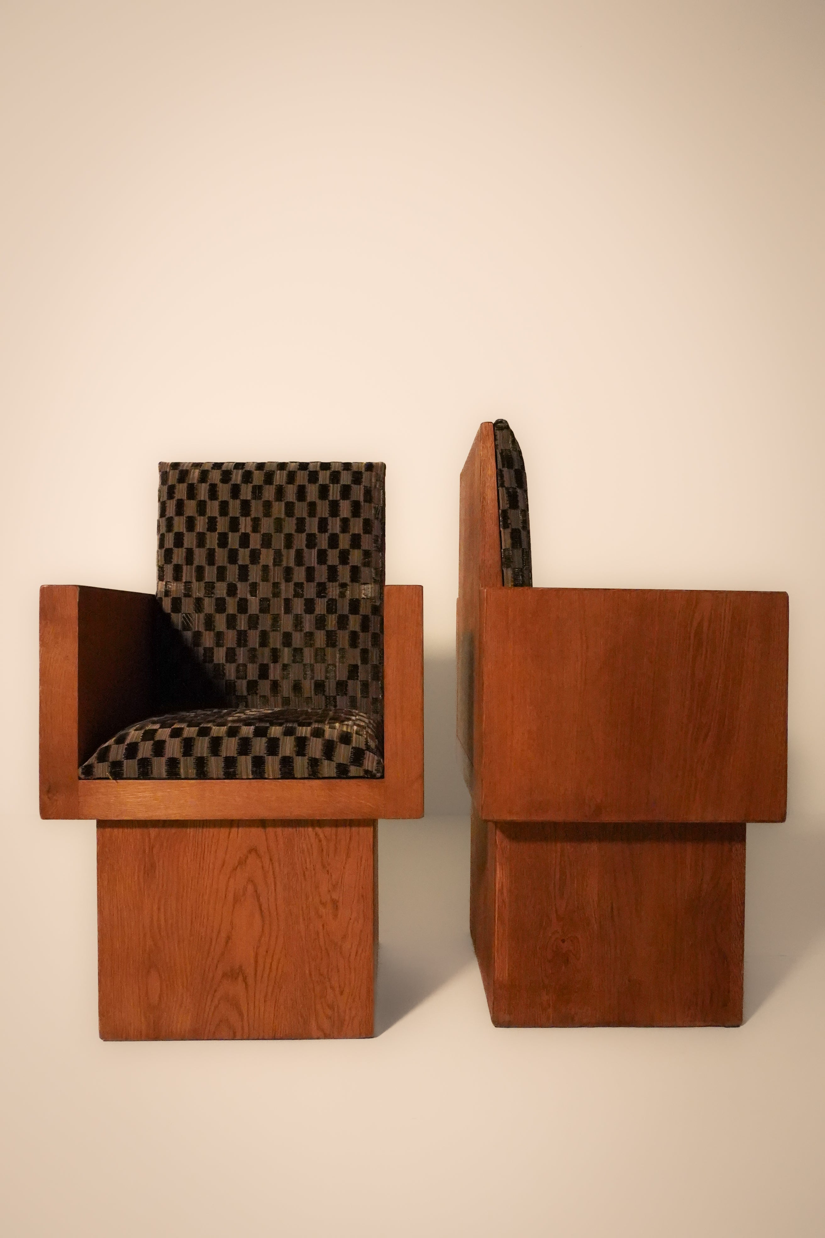 Pair of Upholstered Art Deco Block Chairs – album